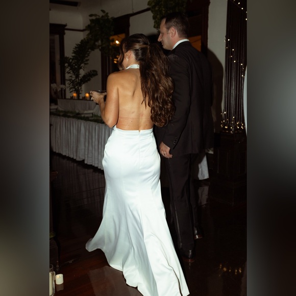 milla | Dresses | Milla Low Slit Halter White Dress | Poshmark